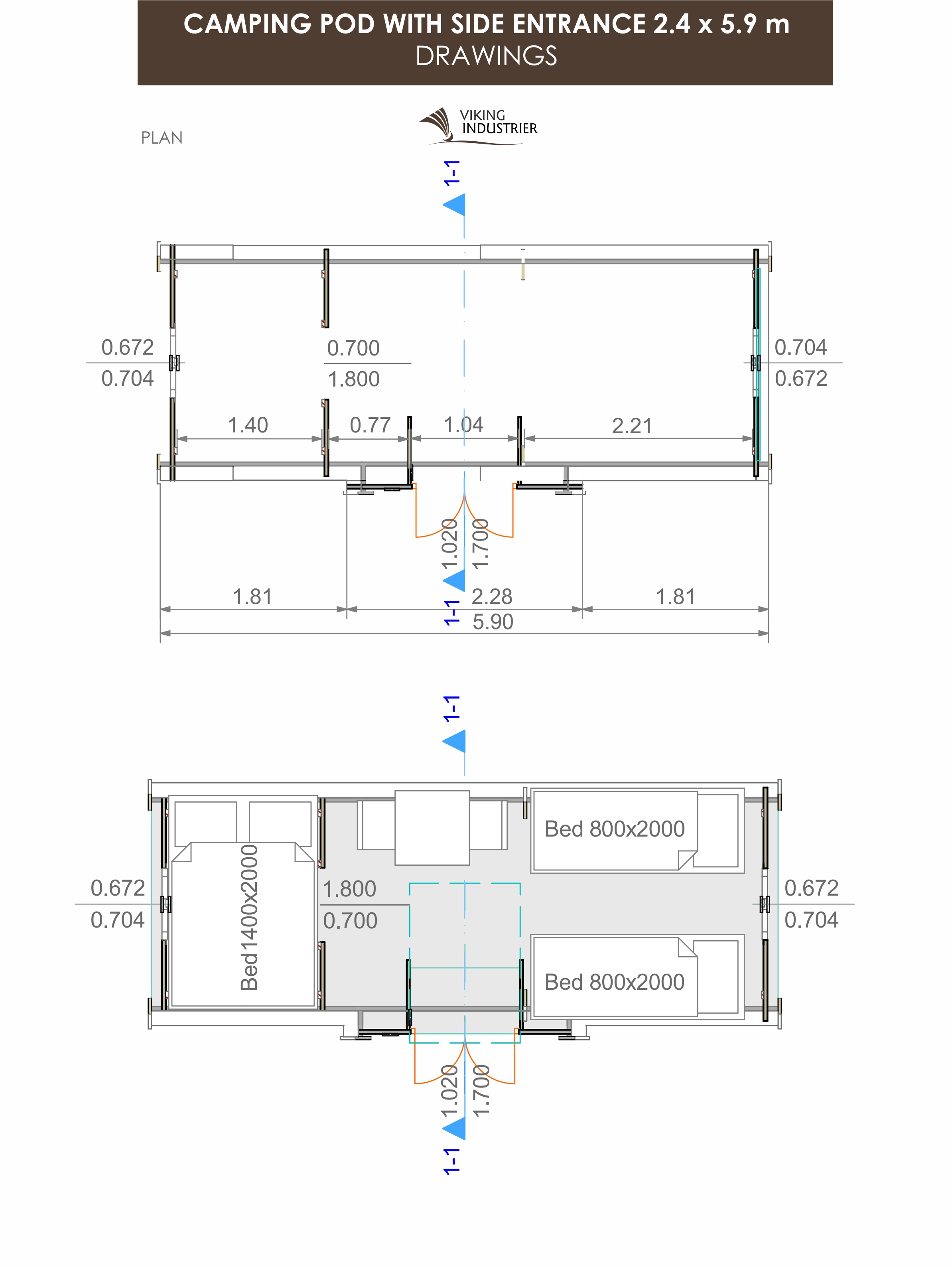 Camping Pod with Side Entrance 2.4 x 5.9 | VIKING INDUSTRIER